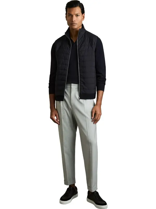 REISS William Hybrid Quilt And Knit Zip-through Gilet - Navy
