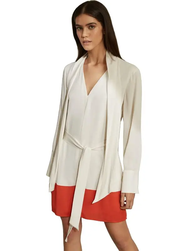 REISS Marta Tie Neck Shift Dress - Cream/red