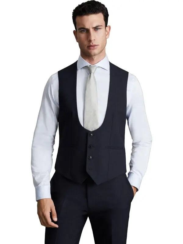 REISS Horseshoe Slim Fit Wool Waistcoat - Navy