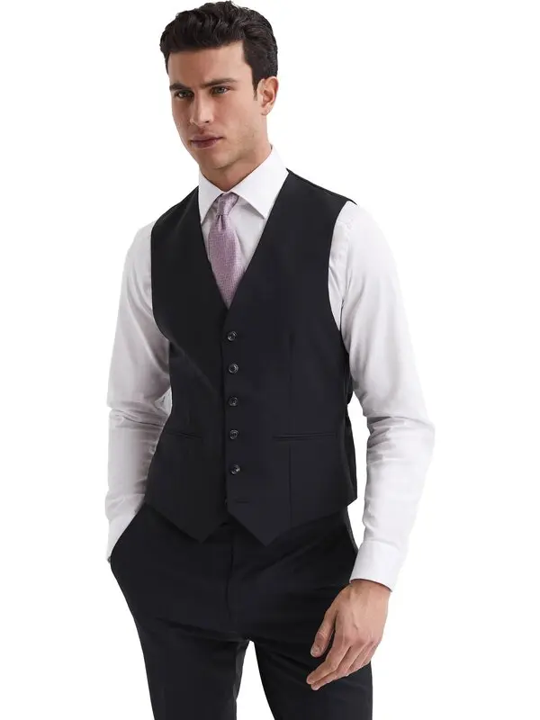 REISS Hope Modern Fit Travel Waistcoat - Black