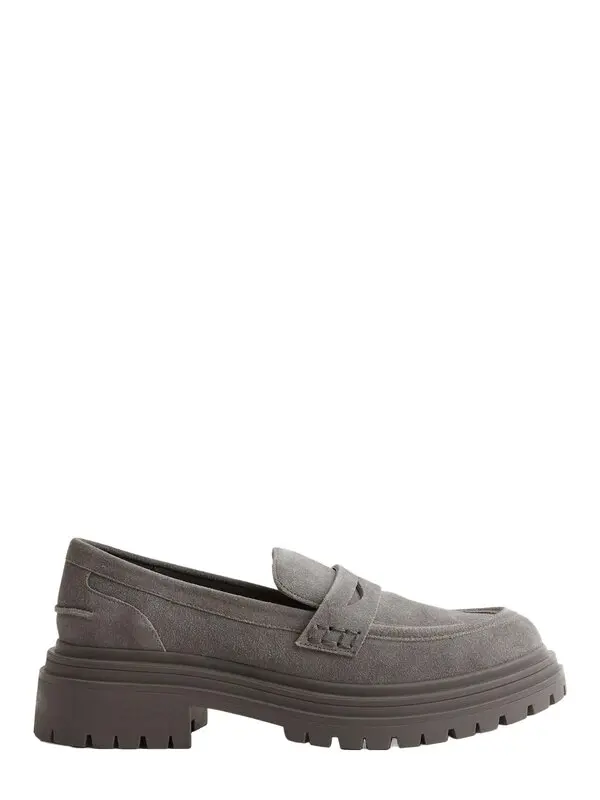 REISS Adele Leather Loafers - Grey