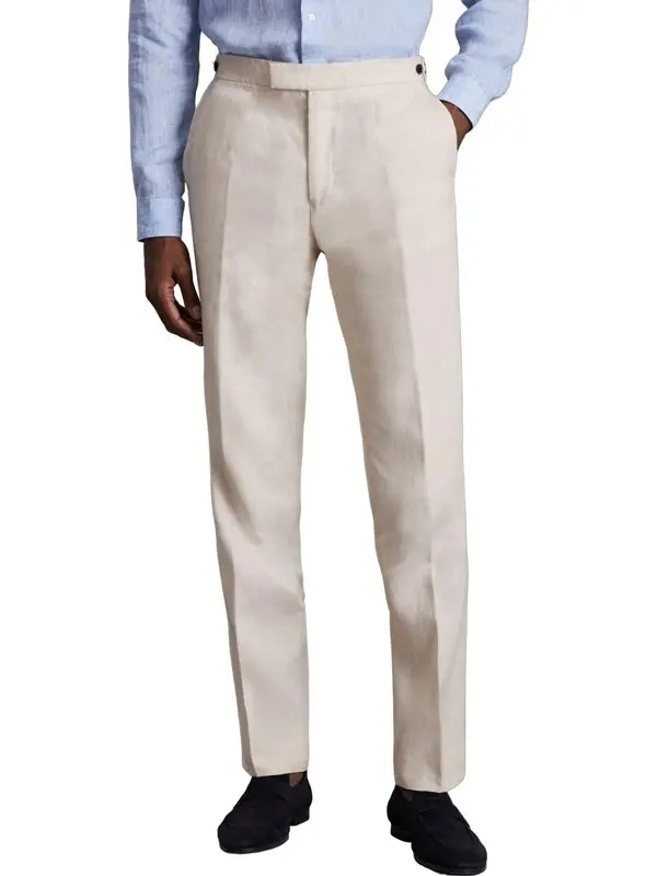 REISS Kin Slim Fit Linen Trousers - Stone