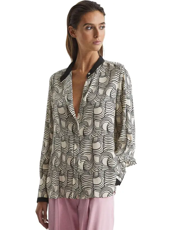 REISS Jess Swirl Print Shirt - Cream/black