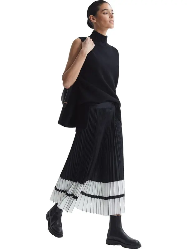 REISS Marie High-rise Pleated Midi Skirt - Black/white