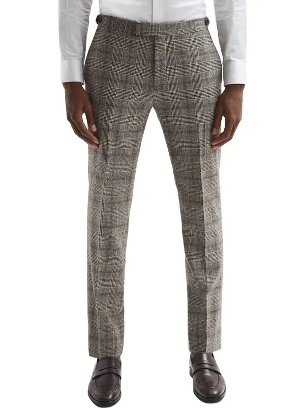 REISS Alfredo Prince Of Wales Check Trousers - Brown