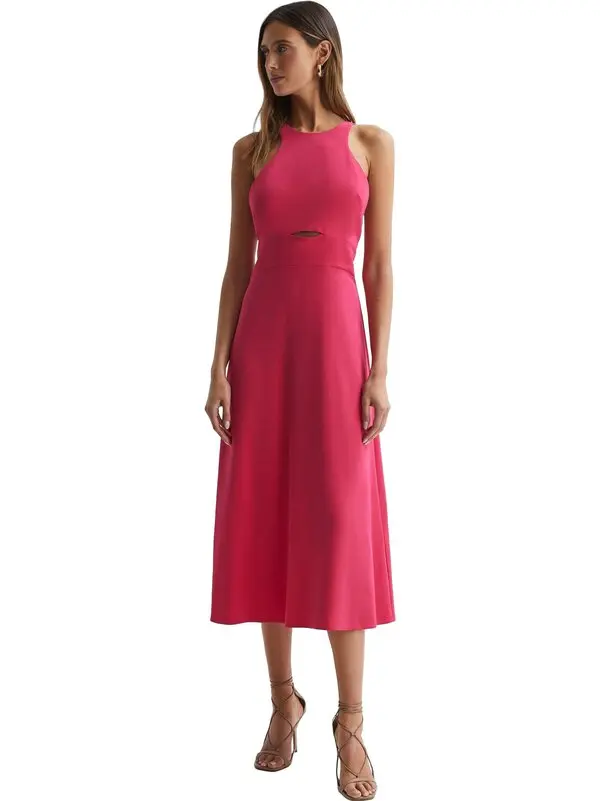 REISS Vienna Halter Neck Midi Dress - Pink