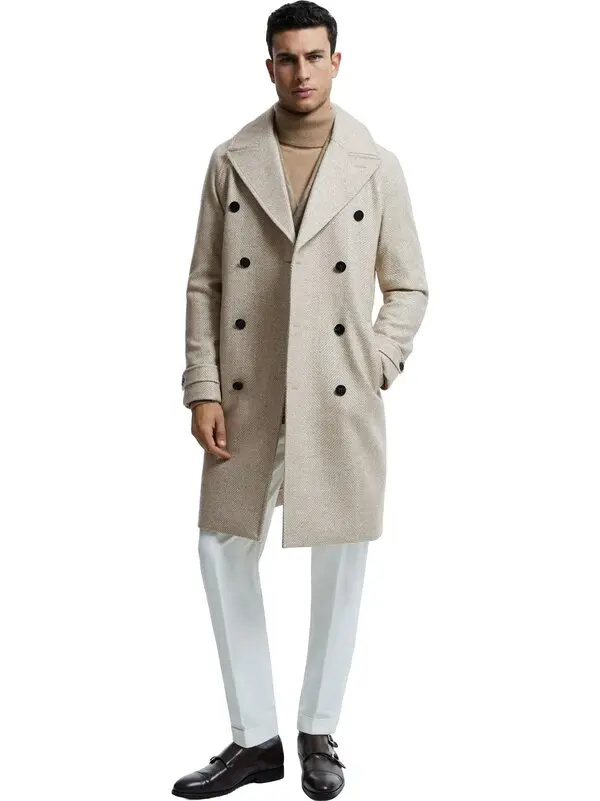 ATELIER Hardwick Italian Wool Blend Double-breasted Coat - Oatmeal Melange