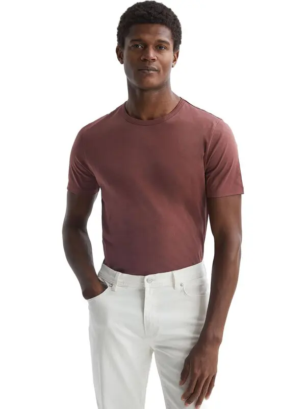 REISS Day Mercerised Cotton Crew Neck T-shirt - Copper
