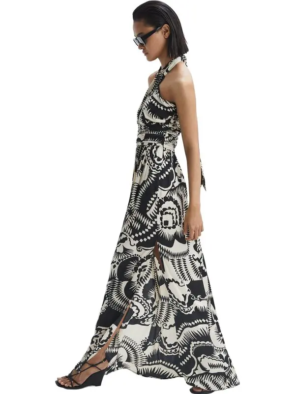 REISS Hallie Printed Maxi Dress - Black