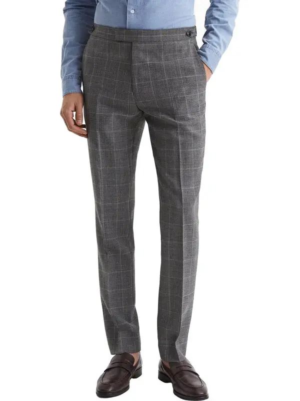 REISS Newbury Slim-fit Checked Trousers - Grey