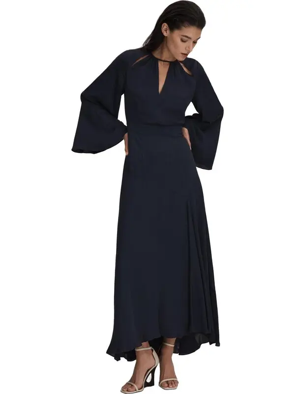 REISS Andra Flute Sleeve Midi Dress - Navy