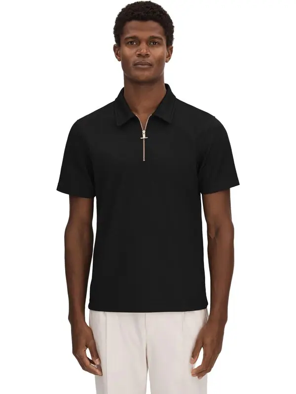 REISS Slim Fit Half-zip Polo Shirt - Black