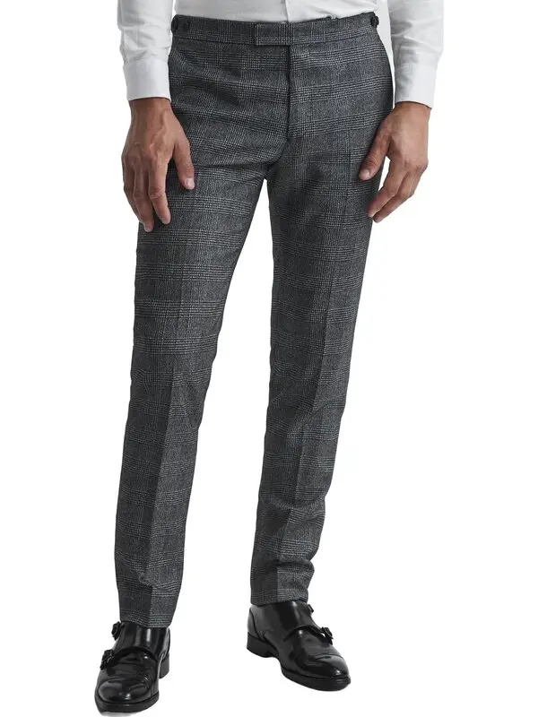 REISS Babbington Check Mixer Slim Fit Trousers - Navy
