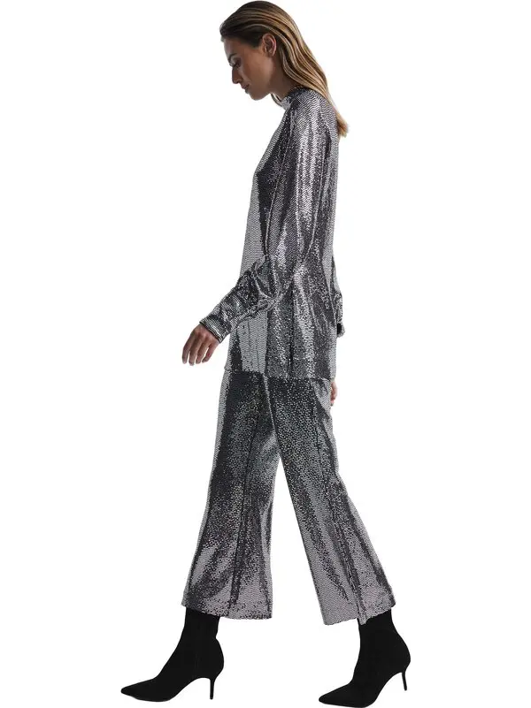 REISS Valeria Sequin Trousers - Silver