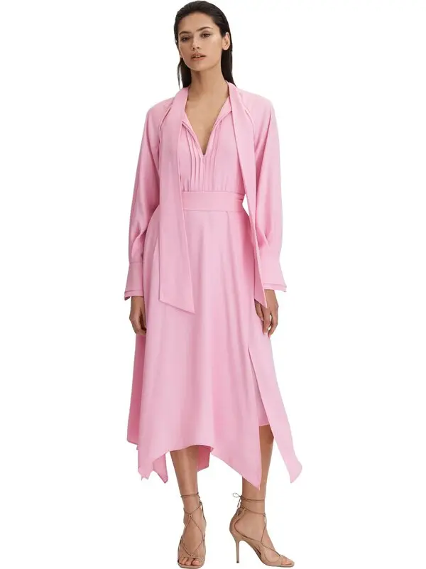 REISS Erica Tie-neck Midi Dress - Pink