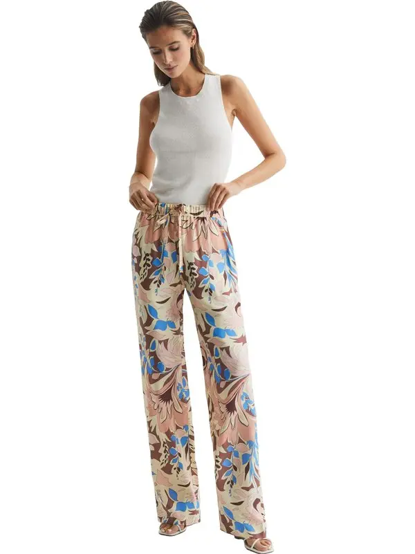 REISS Liv Floral Printed Wide Leg Trousers - Multi