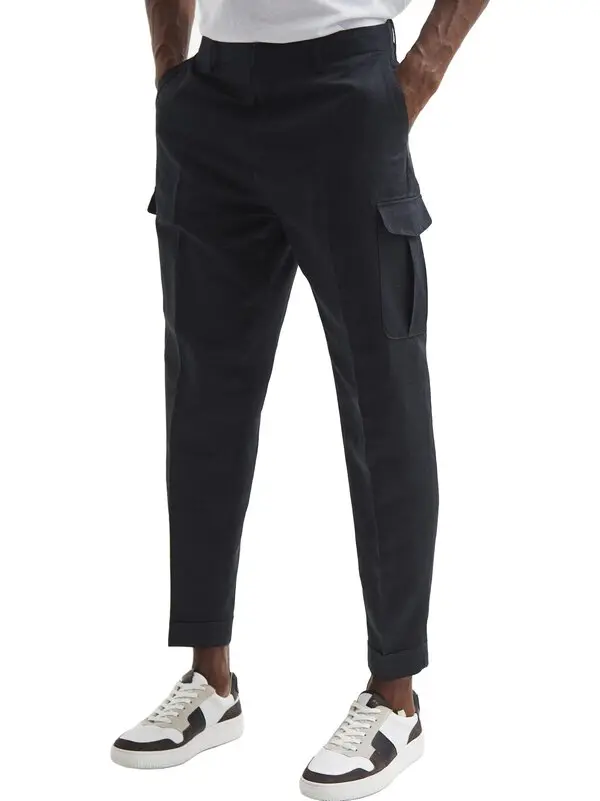 REISS Grade Relaxed Cropped Cargo Trousers - Navy