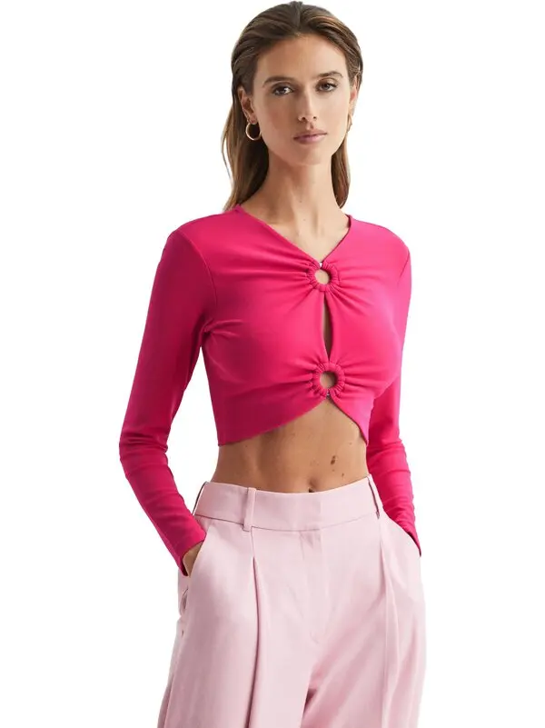 REISS Ring-front Cropped Top - Pink