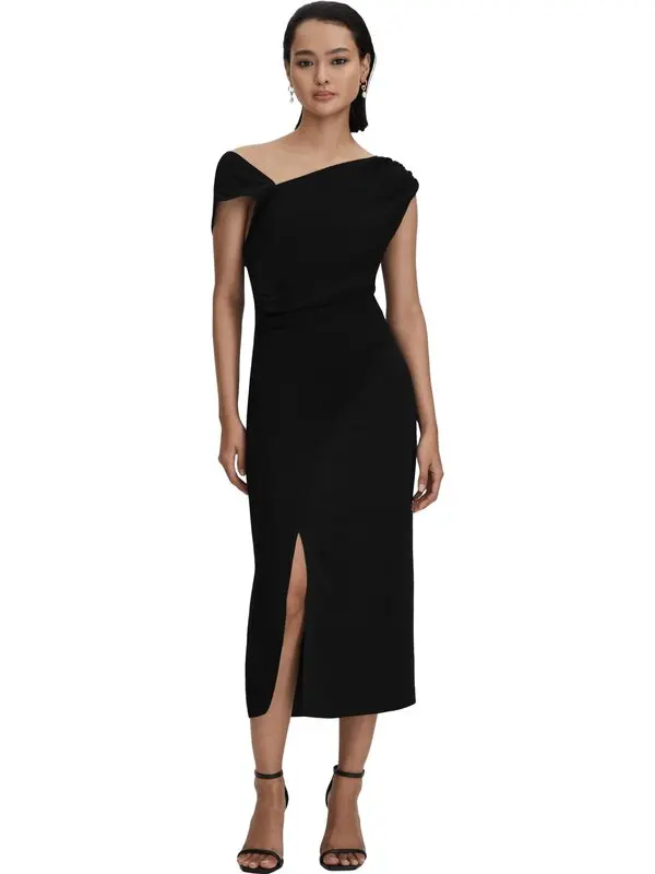 REISS Miller Asymmetric Bodycon Midi Dress - Black