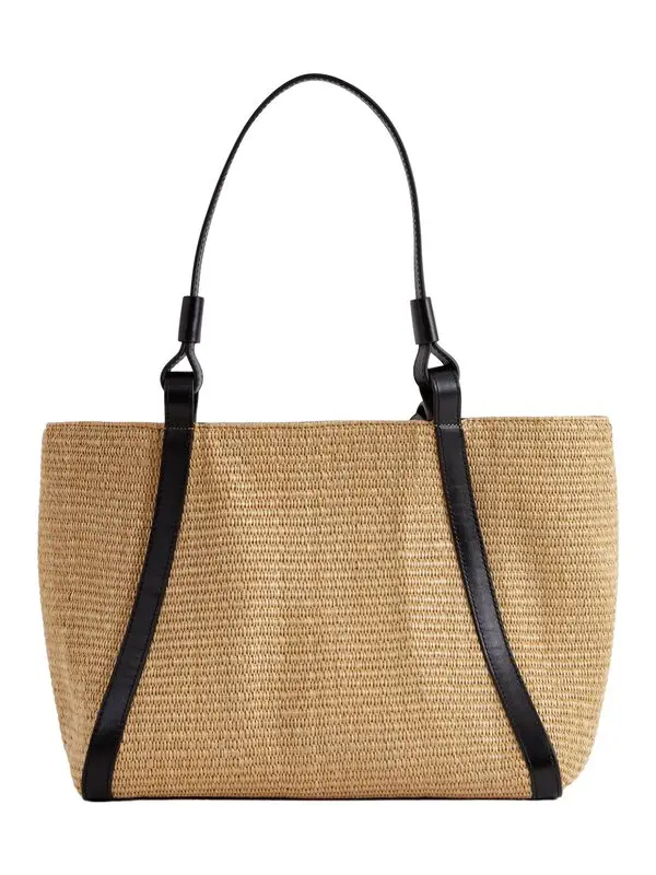 REISS Nova Raffia Tote Bag With Leather Straps - Natural