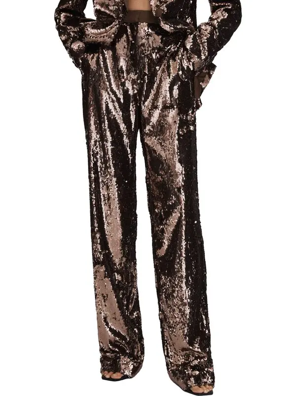 Halston Sequin Wide-leg Trousers - Java