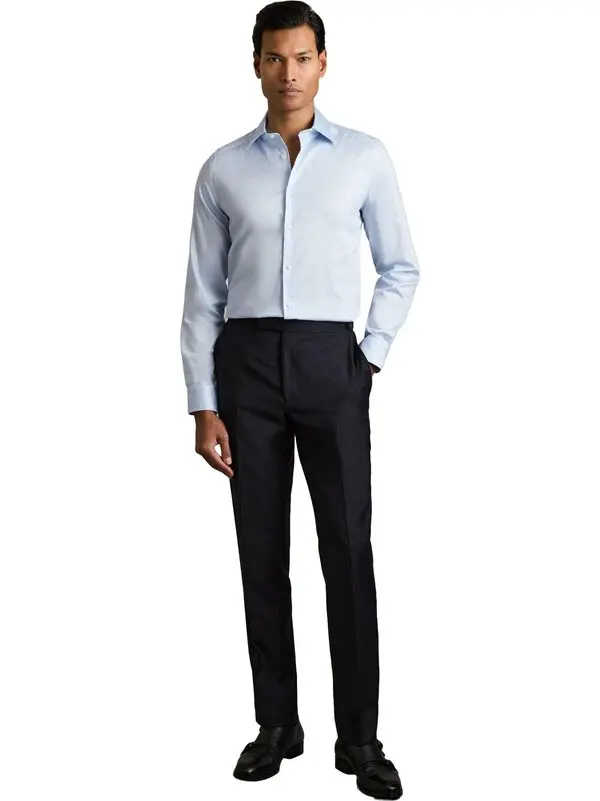 REISS Frontier Slim Fit Cotton Blend Shirt - Blue