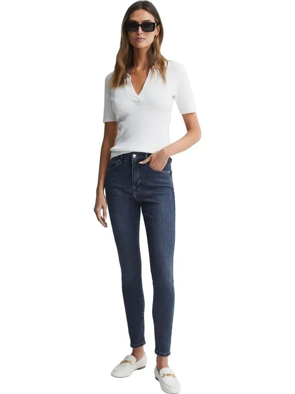 Good American Good Legs Released Hem Skinny Jeans - Dark Blue