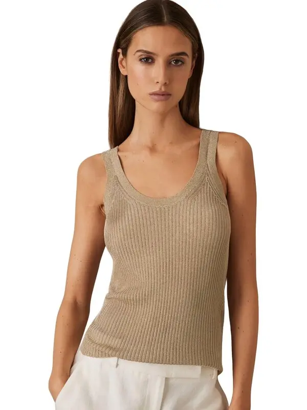 REISS Imogen Metallic Vest Top - Gold