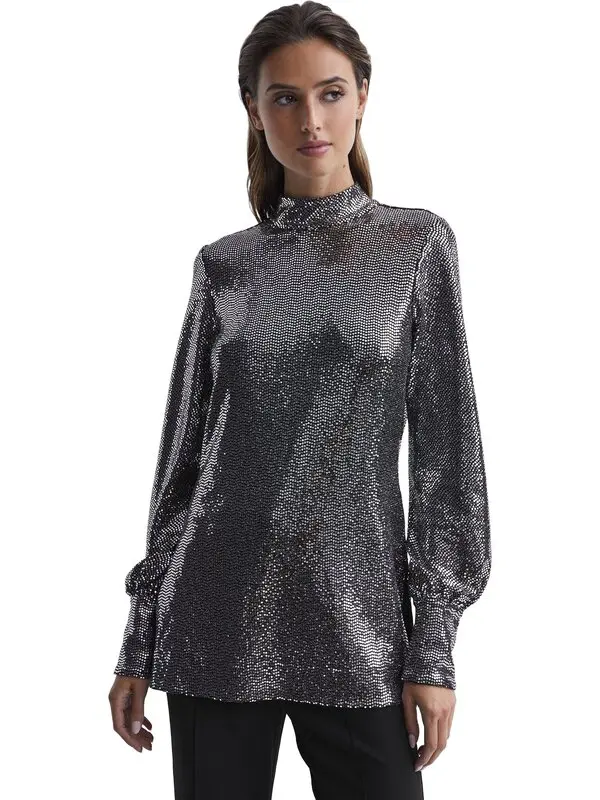 REISS Ariana Sequin Occasion Top - Silver