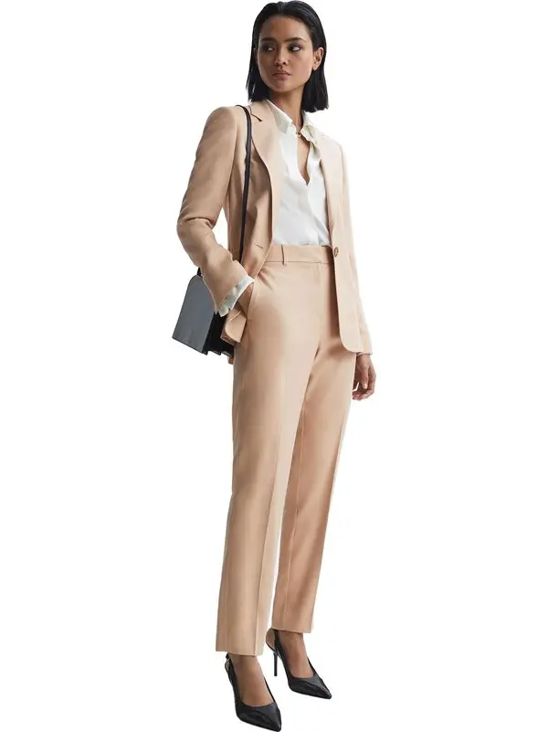 REISS Ember Slim Fit High Rise Trousers - Camel