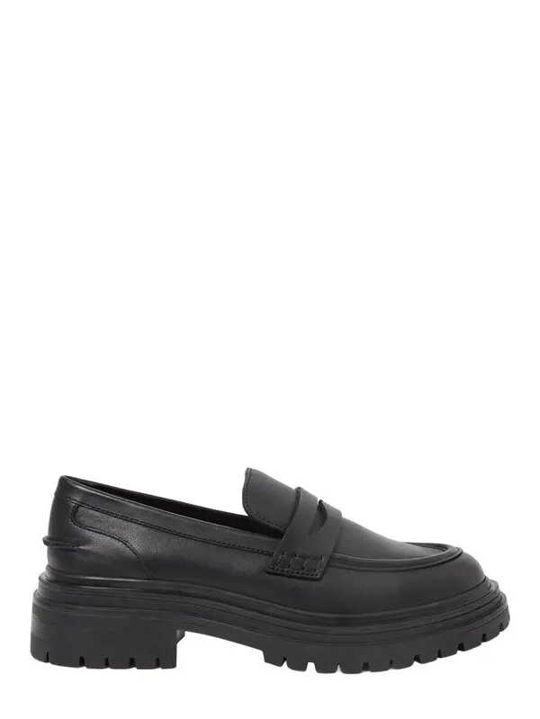 REISS Adele Leather Loafers - Black