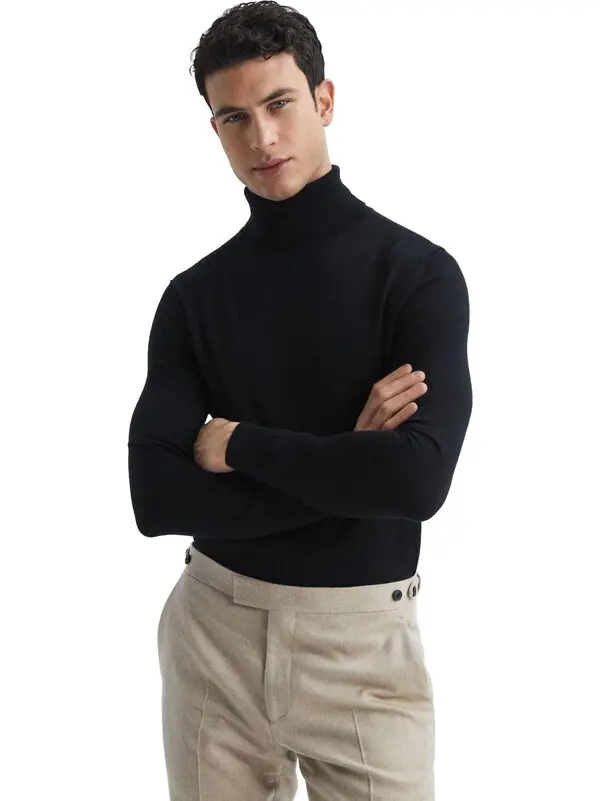 REISS Merino Wool Roll-neck Jumper - Black