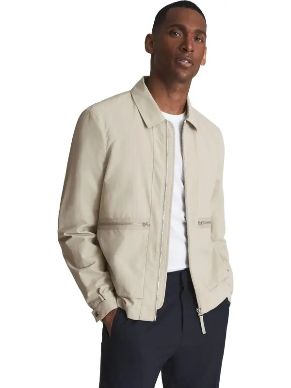 REISS Textured Harrington Jacket - Sage