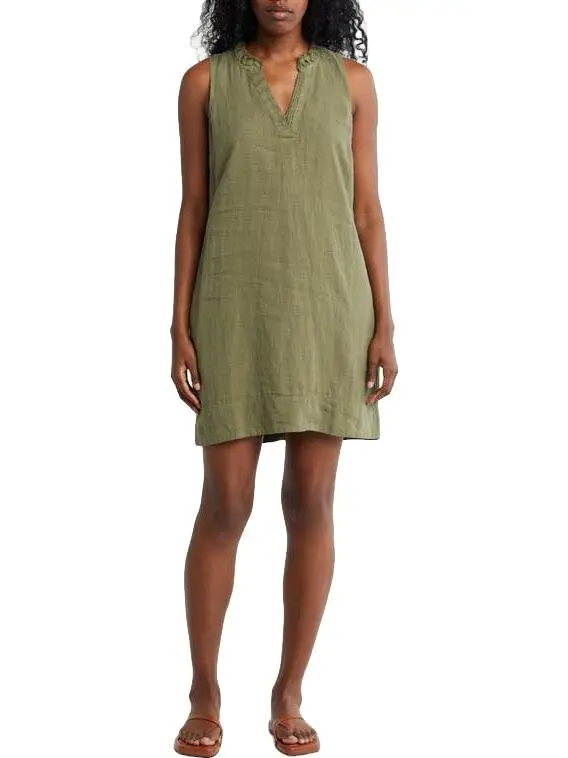 Tommy Bahama Two Palms Ruffle Linen Dress - Dark Fern