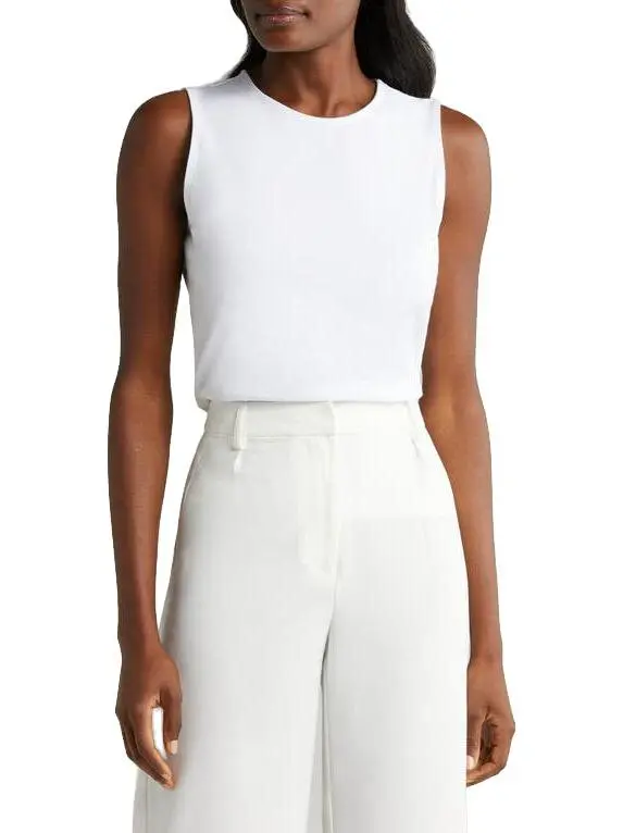Halogen Sleeveless Stretch Cotton Knit Shell Top - Bright White
