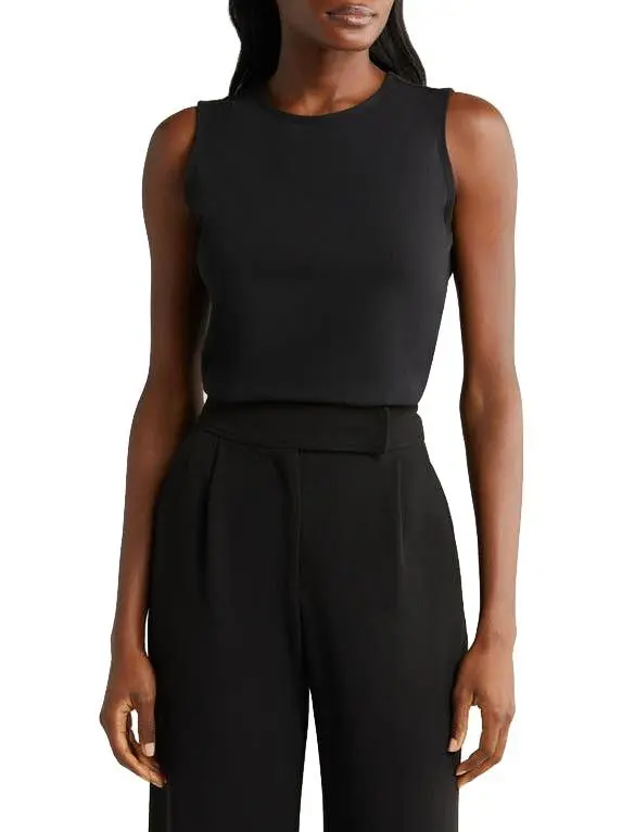 Halogen Sleeveless Stretch Cotton Knit Shell Top - Rich Black