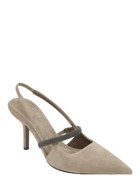 Brunello Cucinelli Pointed Toe Slingback Pumps - Dark Beige
