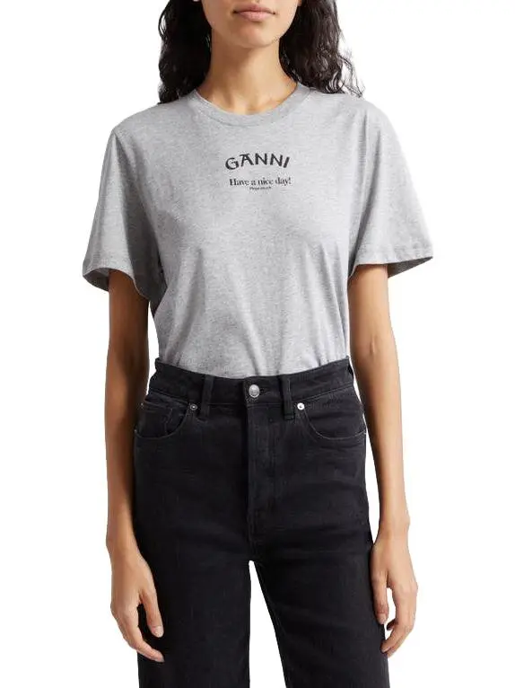GANNI Organic Cotton Logo Graphic T-shirt - Paloma Melange