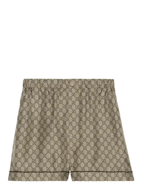 Gucci Gg Supreme Print Silk Shorts - Beige