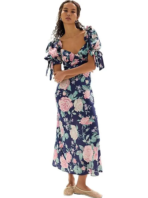 SELKIE The Poet Printed Slip Dress - Navy/pink Floral