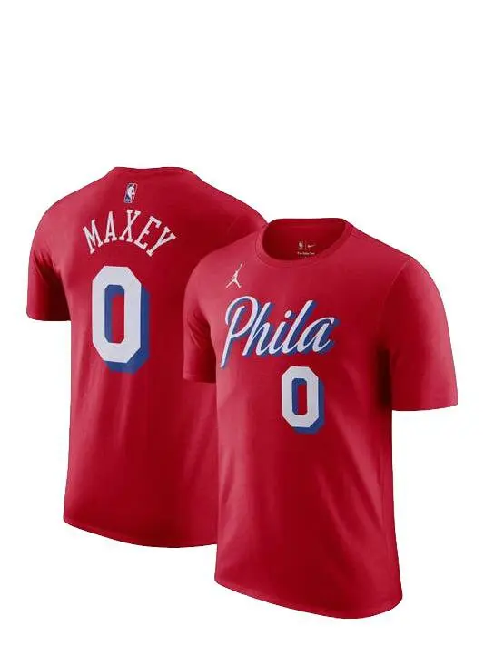 JORDAN BRAND Tyrese Maxey Philadelphia 76ers 2022/23 Statement Edition Name & Number T-shirt - Red