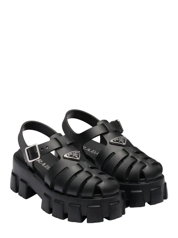 Prada Rubber Monolith Sandals - Black