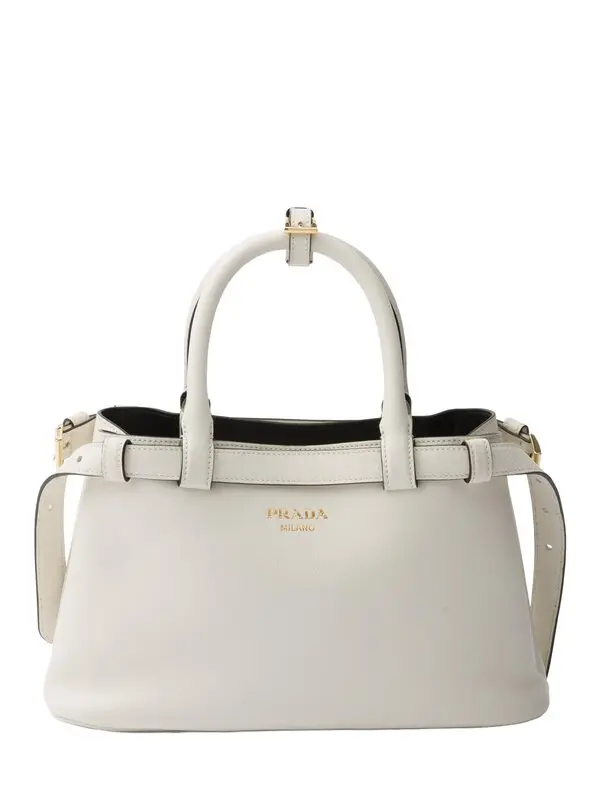 Prada Small Leather Handbag With Buckle Detail - White