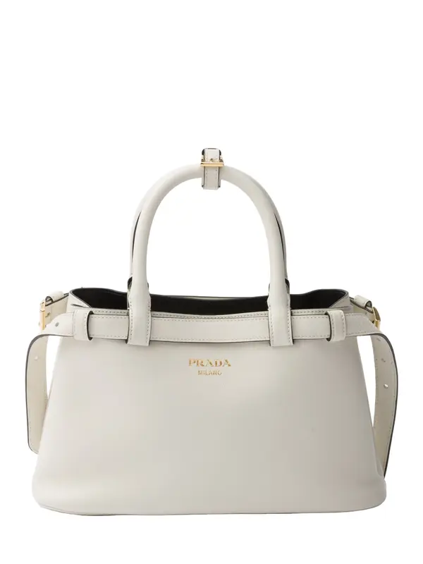 Prada Buckle Small Leather Handbag - White/black