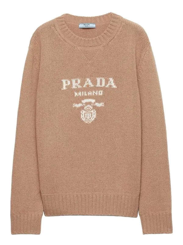 Prada Cashmere And Wool Logo Crew-neck Sweater - Brown