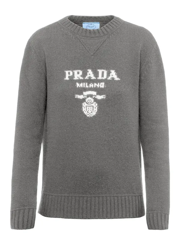 Prada Cashmere And Wool Logo Sweater - Grey