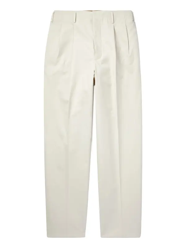 Loro Piana Gosen Straight-leg Pleated Cotton-blend Trousers - Neutrals
