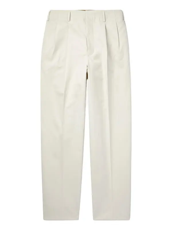 Loro Piana Gosen Straight-leg Pleated Cotton-blend Trousers - Neutrals