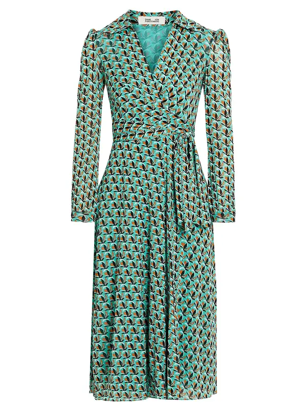 Diane Von Furstenberg Phoenix Printed Stretch-mesh Midi Wrap Dress - Turquoise