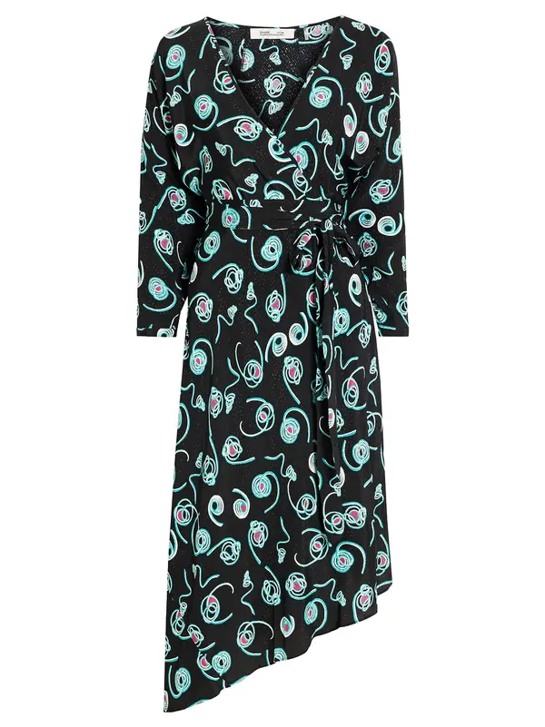 Diane Von Furstenberg Eloise Asymmetric Jacquard Midi Wrap Dress - Black